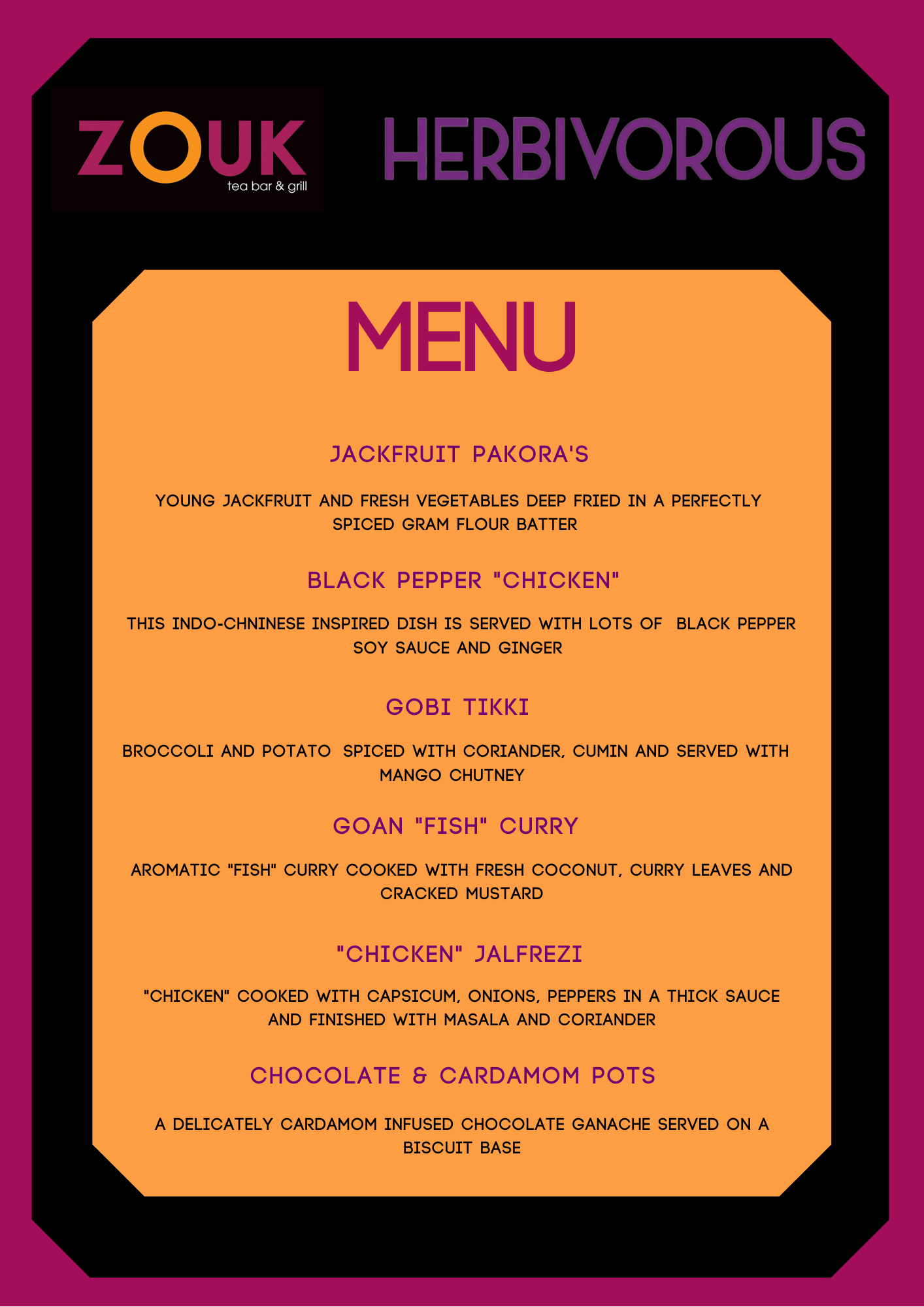 Menu: Herbivorous and Zouk reveal menu details for their six course ...